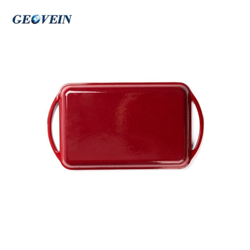 Enamel Cast Iron rectangle Grill Griddle Cooking Pan With Double ...