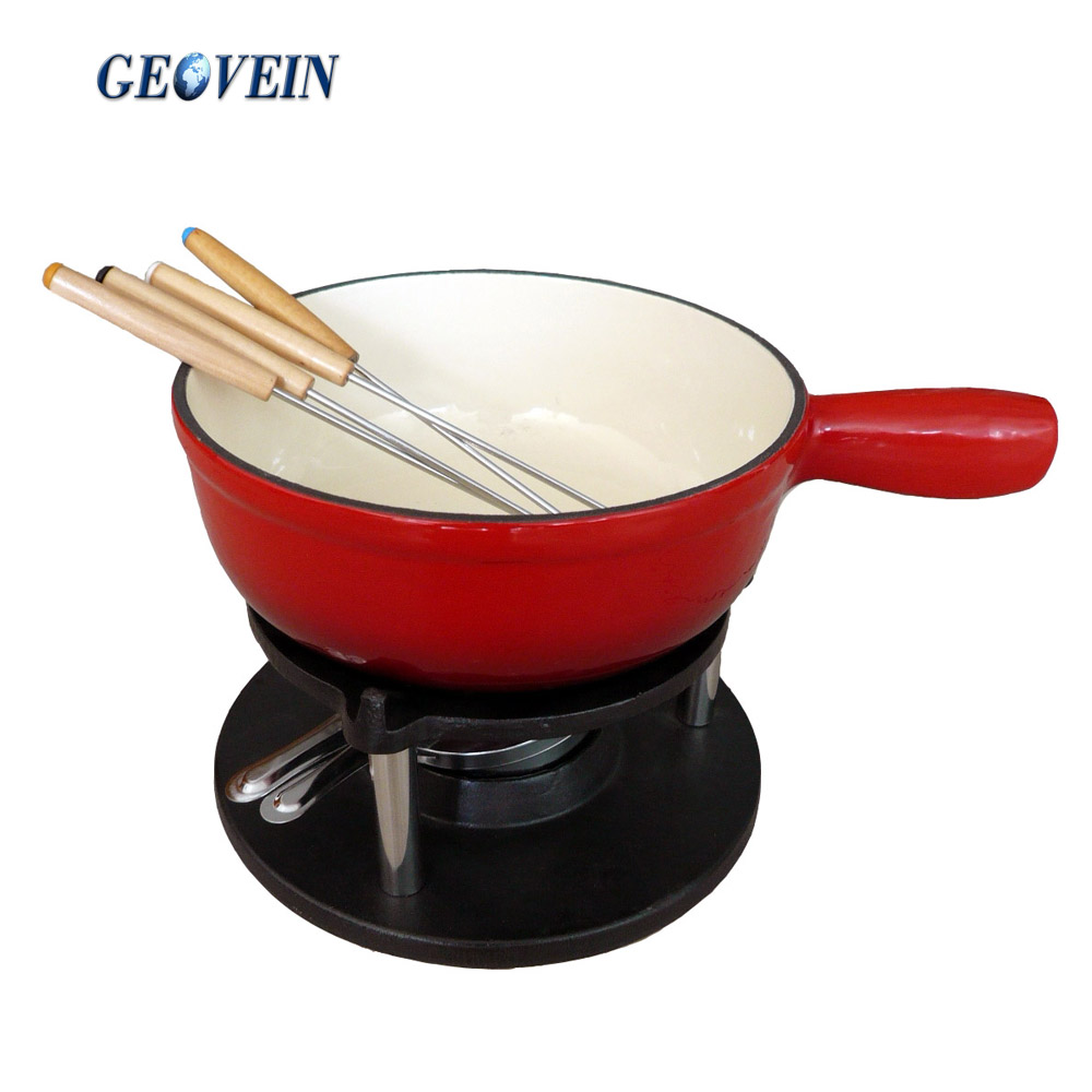Cast iron Enamel Cheese Fondue Pot | Cast iron Chocolate Fondue for ...