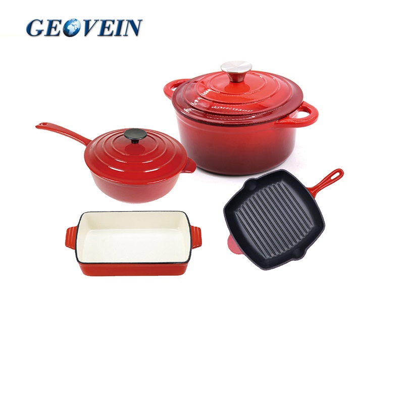 Customized Enamel Cast Iron Cookware Sets for Home kitchen and chef ...